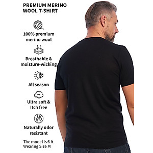 Merino Wool T-Shirt Mens - Short Sleeve Merino Wool Shirts for Men - Sport Merino Lightweight Base Layer Hiking Tshirt (Large, Coal Black)