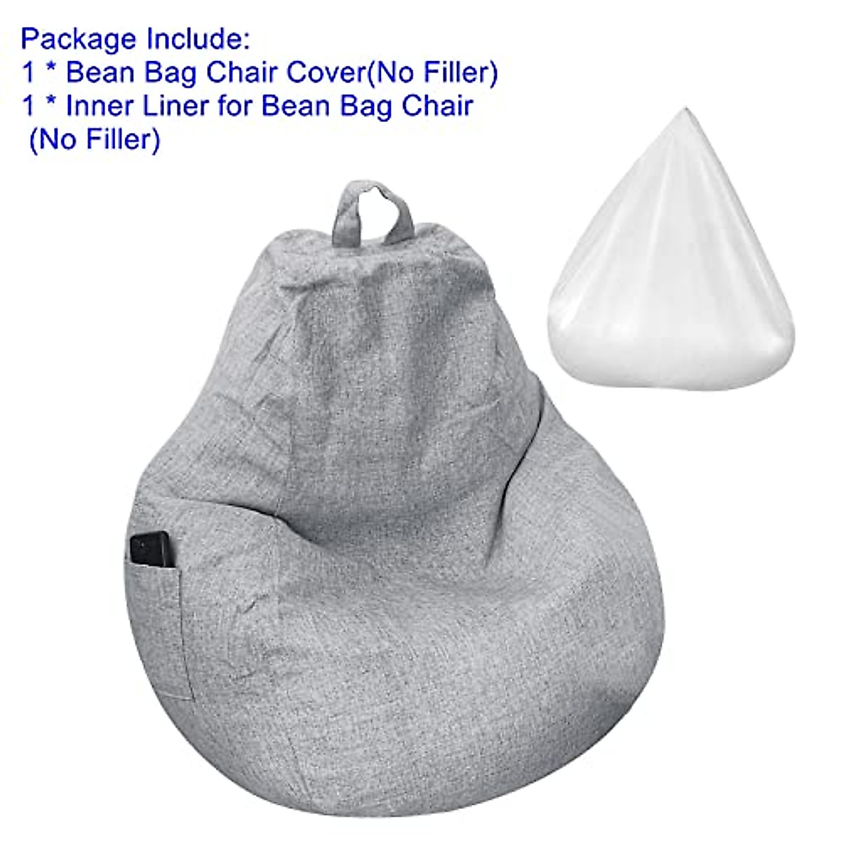 KOCKABC Bean Bag Chair Cover (No Filler), Upgrade Stuffed Animal Storage Bean Bag Chair Cover, Washable Cotton Linen Zipper Beanbag Replacement Cover (Light Gray, L: 39x47 inch)