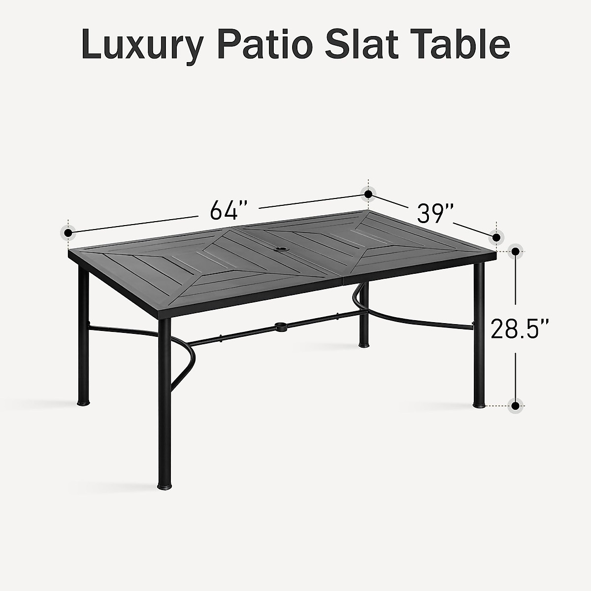 PHI VILLA 64" Large Metal Patio Dining Table Steel Rectangular Outdoor Table, Weather-Resistant Table with 1.77" Umbrella Hole for Lawn Backyard Garden, Black