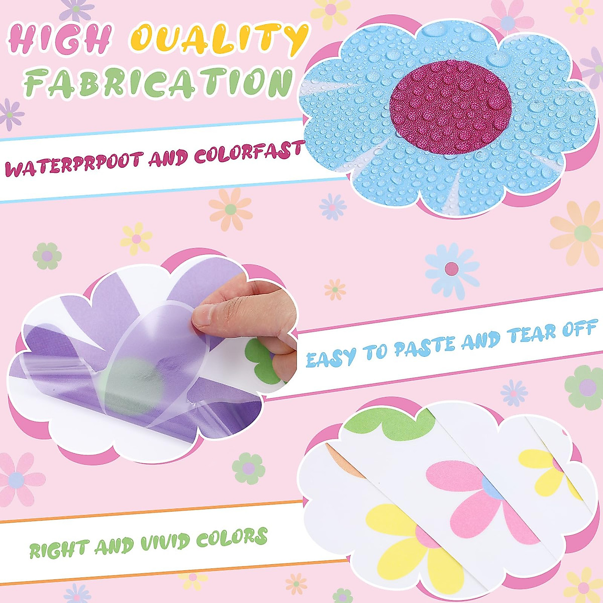 Kisston 90 Pcs Daisy Wall Decal Alphabet Vinyl Wall Decals Boho Decal Daisy Stickers Boho Groovy Floral Stickers for Nursery Art Bedroom Classroom(Pastel)