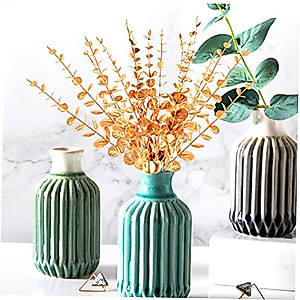 NOLITOY 10Pcs Eucalyptus Leaves Gold Home Decor Green Leaves Artificial Flowers Green Leaves Decor Faux Silver Eucalyptus Fall Decor Plants Artificial Greenery Stems Plastic Vase Decors