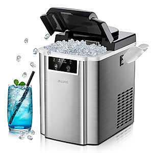 JINJUNYE Nugget Ice Maker Countertop, 38LBS/Day, Self Cleaning, Soft Chewable Pellet Ice Machine, Portable Crushed Ice Makers for Home, Kitchen, Stainless Steel