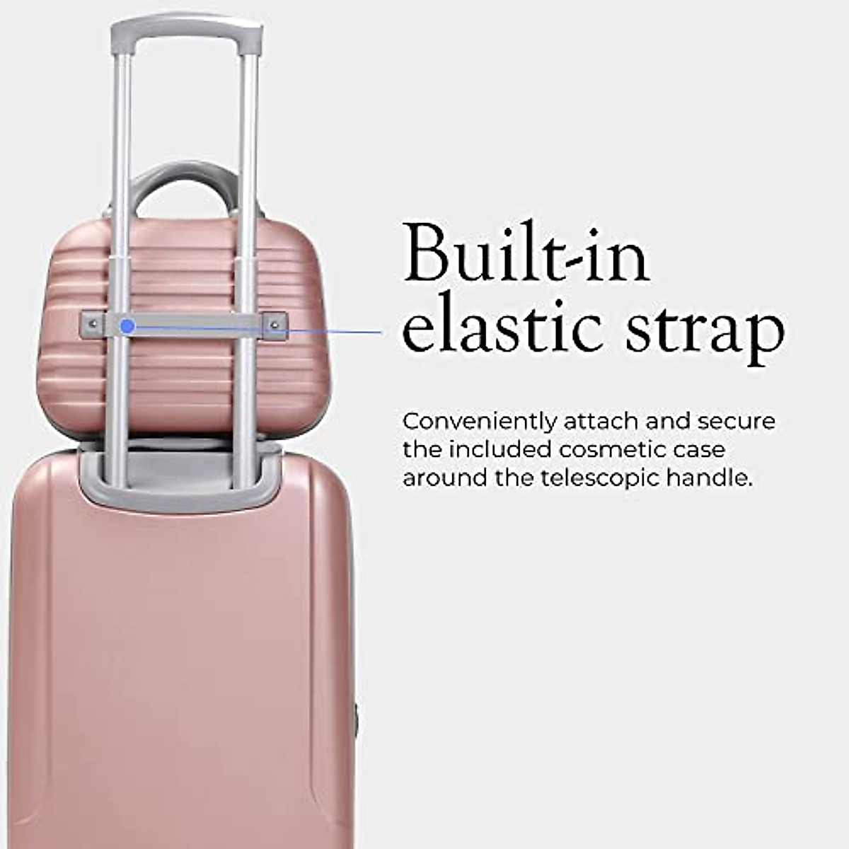 AMKA - Varsity Hardside Carry-On and Weekend Bag Luggage Set with Spinner Wheels, 2-Piece Travel Luggage, (20-Inch and 12-Inch) Rose Gold/Grey