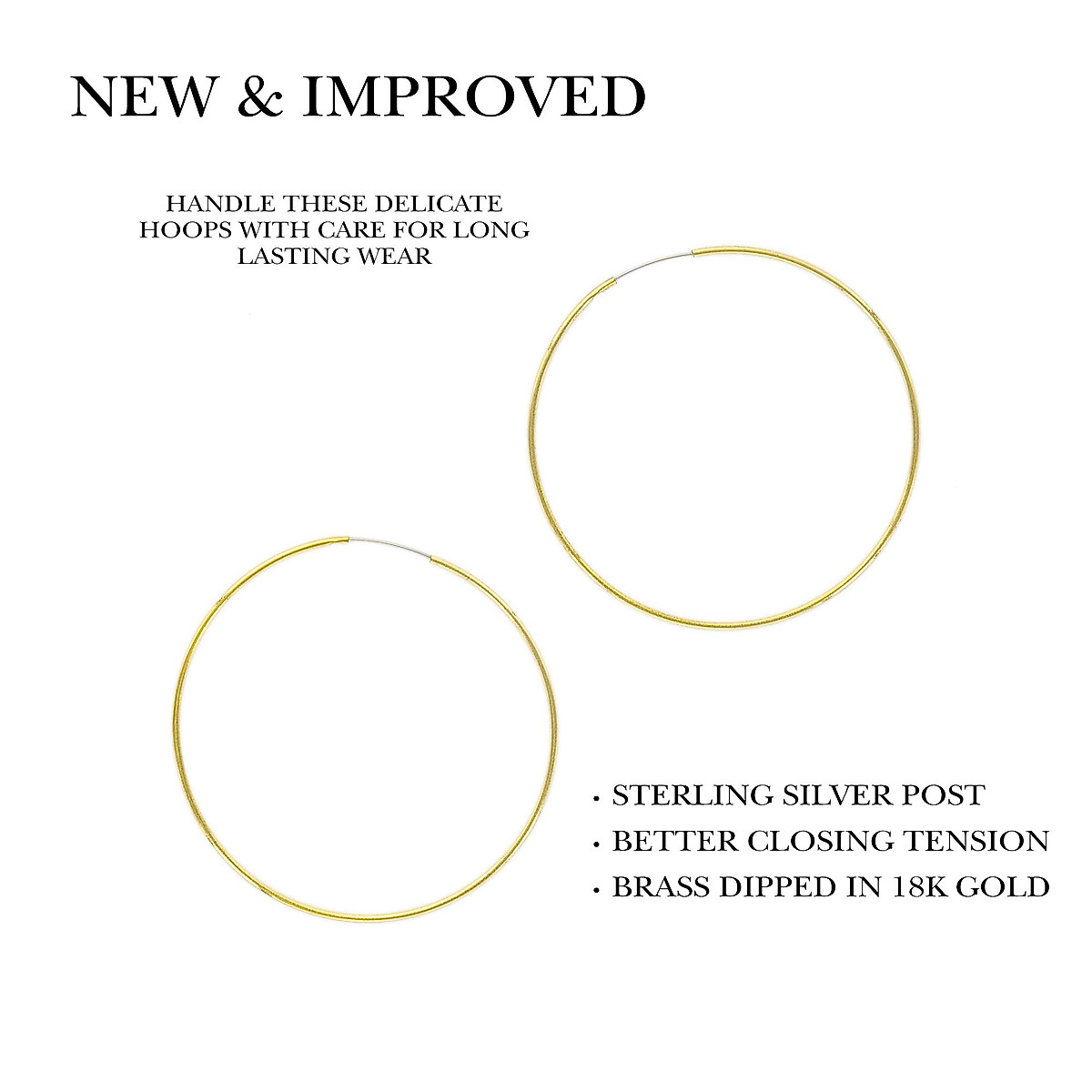 Columbus 14K Gold Plated Thin Endless Hoop Earrings - Lightweight Wire Hoops (Gold, 50)