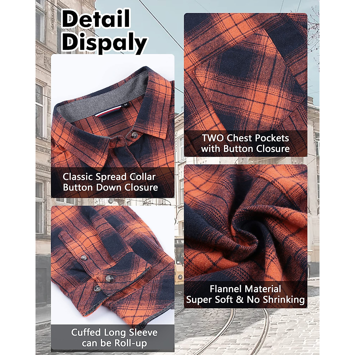 Deer Lady Plaid Flannel Shirts for Women Buffalo Plaid Shirts Oversized Long Sleeve Casual Button Down Blouse Top Orange 3X