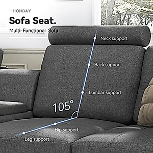 HONBAY Convertible Sectional Couch L Shape Sofa with Chaise Modern Fabric Sectional Sofa with Cup Holders L Shaped Couch for Living Room, Dark Grey
