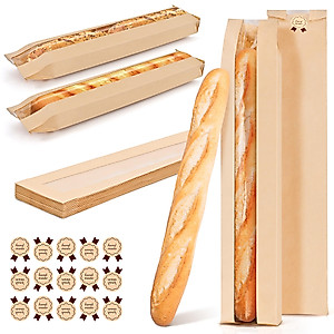 50 Pack Baguette Bags for Homemade Bread with Stickers, Large Sourdough Paper Bread Bags with Clear Window, Bread Storage for Homemade Bread Sourdough Bread Baking Supplies (Brown, 23.5*4.3*1.6 Inch)
