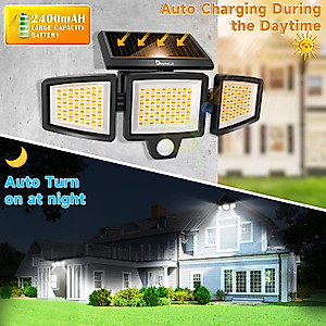 Destello Solar Lights Outdoor,Security Solar Powered Flood Lights, Upgraded High Efficiency Glass Solar Panel Motion Sensor Outdoor Lights,IP65 Waterproof,Outside Yard 3500LM,Adjustable Color 3 Modes