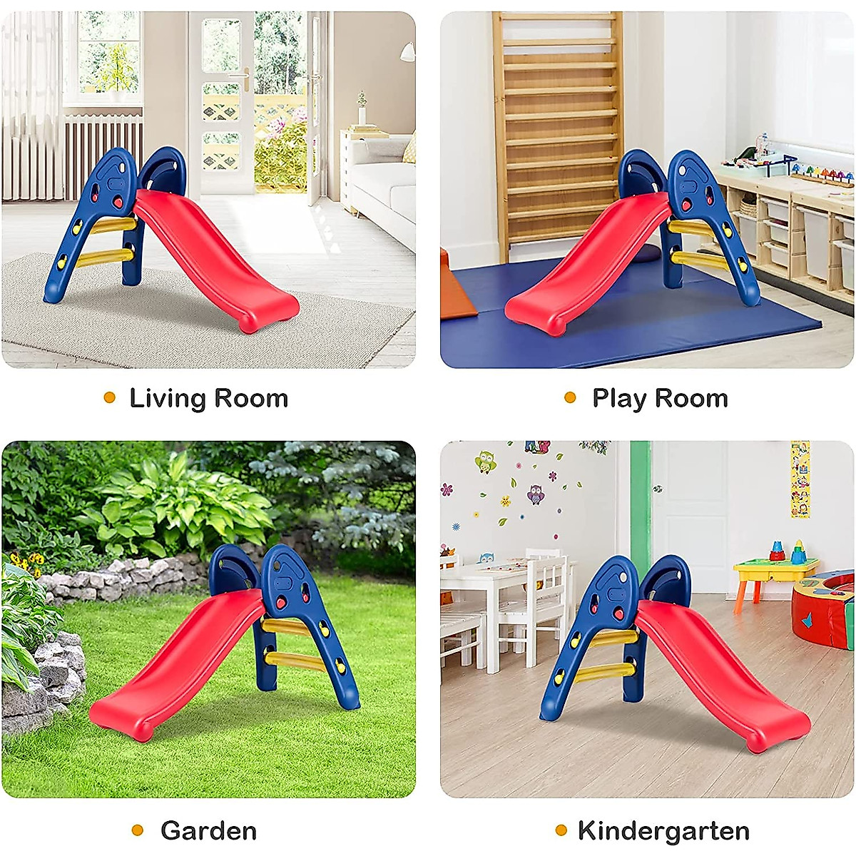 Fireflowery Toddler Slide, ASTM Approved, PE Folding Baby Slide, Freestanding Climber for Indoor, Outdoor, Pool, Ball Pit, Easy Set Up, Kids Slide for Toddlers 1-3, 43.5''L*15.5''W*27.5''H