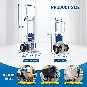 Electric Stair Climber 1500W Motor Powered Hand Trolley 550lbs Load Capacity Heavy Duty Stair Climbing Cart, Motorized Stair Climbing Hand Truck with Foldable Handle and Brake System - XSTO ZW7250GC