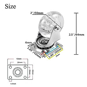 Swivel Caster Wheels for Furniture, 2 Inch Heavy Duty Castor Wheels Set of 4, Crystal Clear Polyurethane Rolling Castors with 360 Degree Plate for Cabinet,Ottoman,Bench (500LBS,Screws Included)