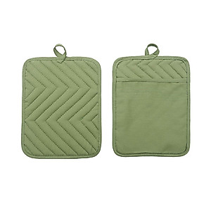 Anyi Pot Holders for Kitchen Heat Resistant, Cotton Hot Pads for Kitchen Counter Table, Green Kitchen Pot Holders with Pocket