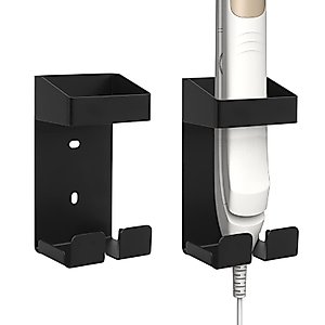 Linkidea 2 Pack Wall Mounted Hair Curler Holder, Hair Straighter Styling Tool Storage Organizer, Bathroom Hair Accessories Storage Shelf (Black)