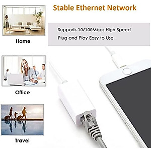 [Apple MFi Certified] Lightning to Ethernet Adapter,RJ45 Ethernet LAN Network Adapter Cable with 8 Pin Connector Compatible with iPhone 13/12/11/XS/XR/X/8/7/iPad/iPod, Plug and Play, Supports 100Mbps