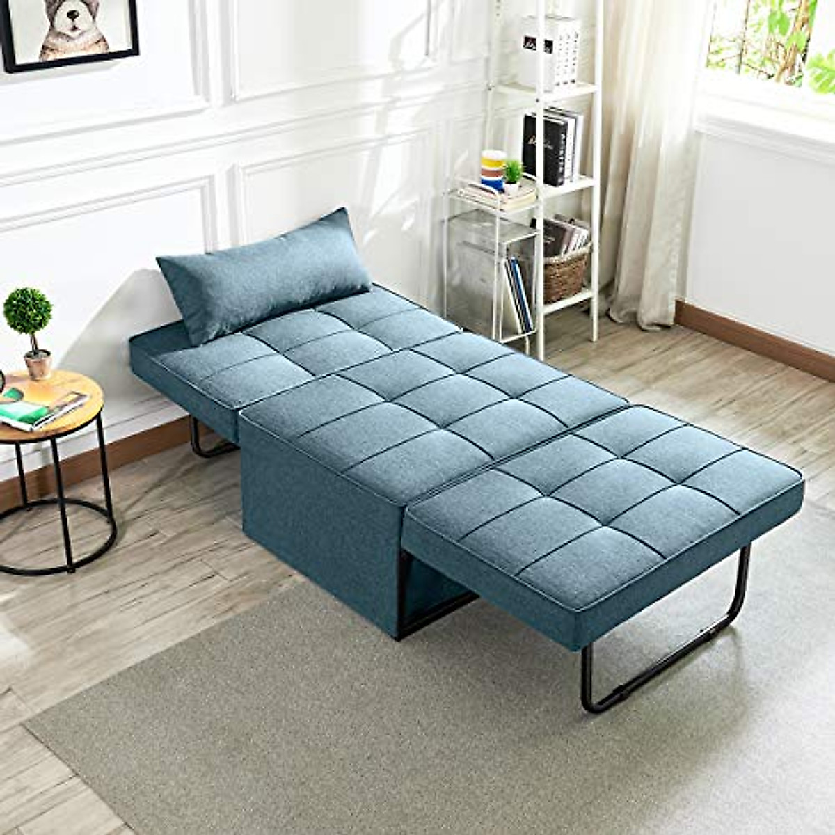 Vonanda Sofa Bed, Convertible Chair 4 in 1 Multi-Function Folding Ottoman Modern Breathable Linen Guest Bed with Adjustable Sleeper for Small Room Apartment,Denim Blue