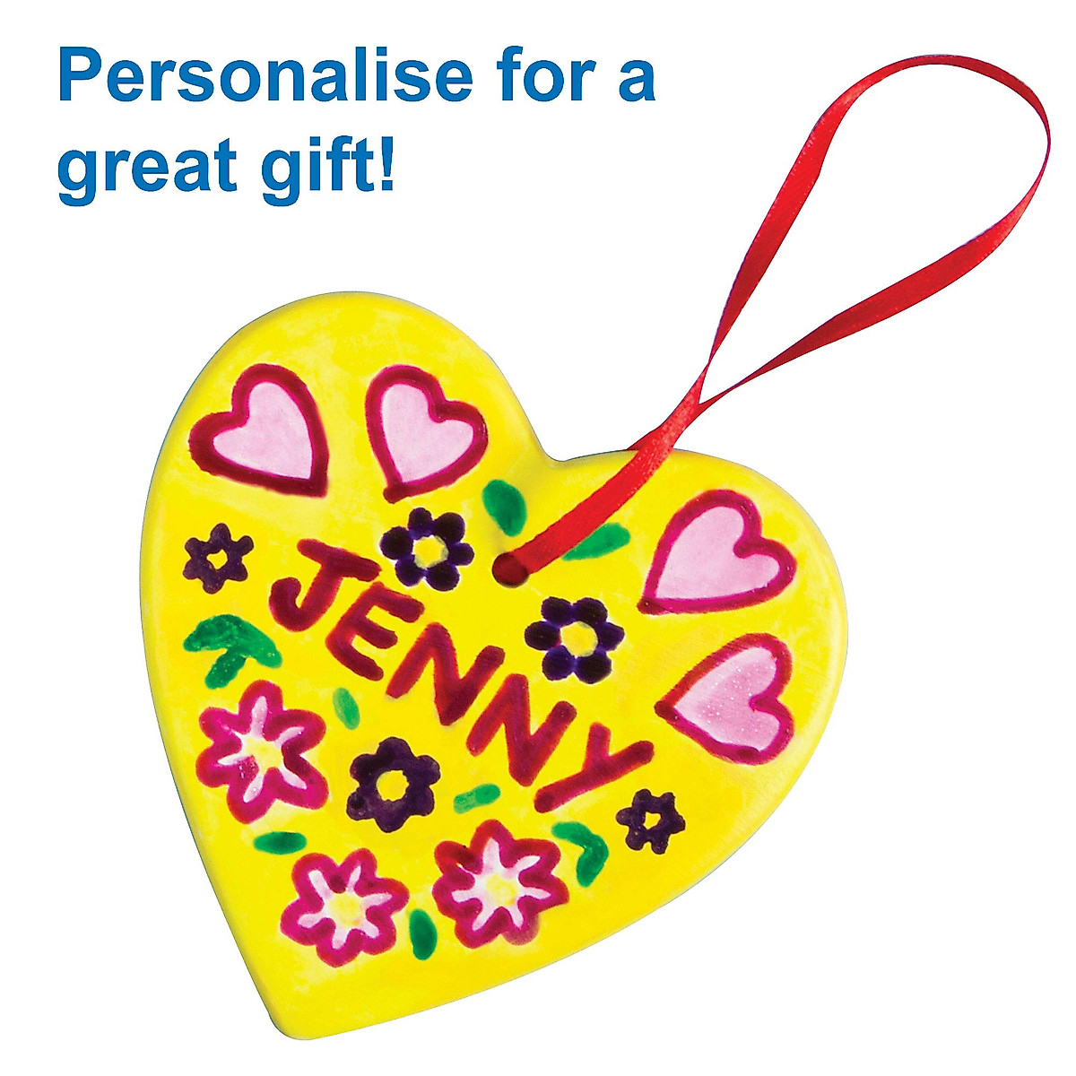 Baker Ross EV5425 Hanging Ceramic Heart Ornaments - Pack of 5, for Kids to Paint, Decorate and Display. Great for at Home Art Crafts