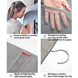 Ovyuzhen Dual-Sided Wall Closet Organizer Hanging with Mesh Pockets for Underwear,Bra,Socks,Accessories with Hanger Metal Hook Wardrobe Storage Bags Oxford Cloth Space Saver