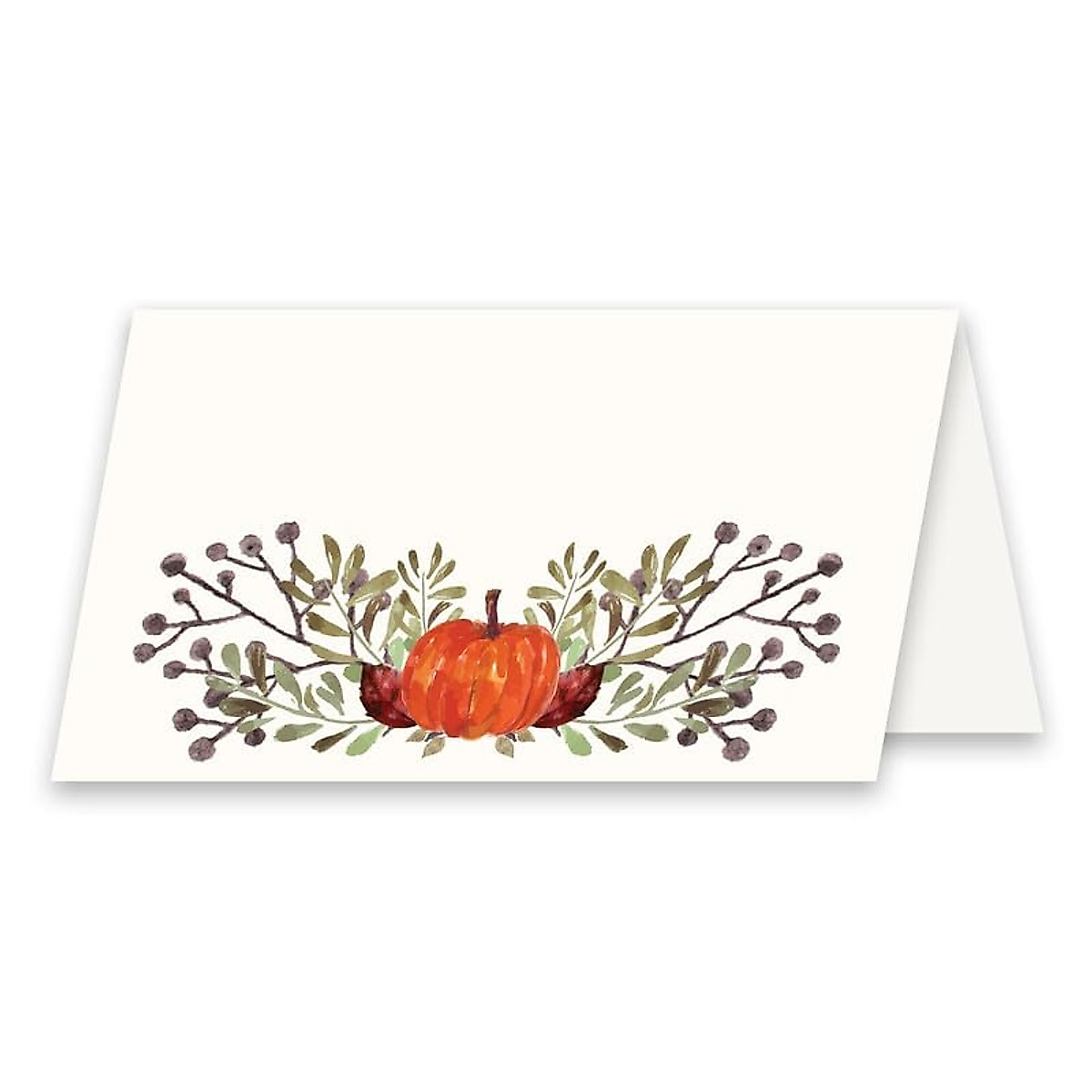 Koko Paper Co Thanksgiving Table Place Cards with Pumpkin and Fall Leaves | 50 Tent Style Dinner Setting Name Cards | Designed and Made in the U.S.A.