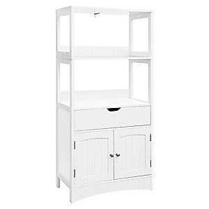 VASAGLE Bathroom Storage Cabinet with Drawer, 23.6 x 11.8 x 48 inches, White