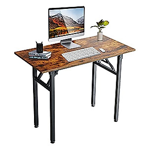 TEMI Small Desk 31.5" No Assembly Desk, Computer Desk for Home Office, Study Desk for Bedroom, Folding Desk with Stable Metal Black Frame, Rustic Brown