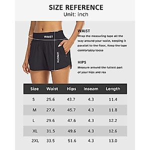 YEZII Athletic Shorts for Women with Pockets High Waist Running Workout Shorts Gym Yoga White Summer Shorts Black-L