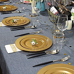 I00000 102 Pieces Solid Gold Disposable Plates, Gold Plastic Plates, Premium Plastic Party Plates Includes: 51 Dinner Plates 10.25 Inch and 51 Salad/Dessert Plates 7.5 Inch