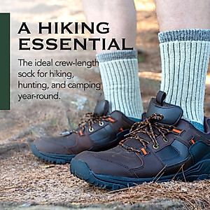 Woolrich Merino Wool Socks for Men - Made in USA, Crew Hiking Sock, Made of 78% Merino Lambswool w/Padded Arch, 2 Pairs