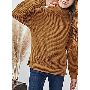 Dokotoo Girls Winter Warm Cute Turtleneck Long Sleeve Sweaters Comfy Chunky Knit Solid Color Pullover Kids Sweater Tops 2024 Fashion Khaki 8-9 Years