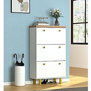 DORPU 18-27 Pair Shoe Storage Cabinet, 3 Flip Hidden Drawers Shoe Cabinet with Adjustable Shelves for Entryway, Classification DIY Freestanding Modern Shoe Rack Shoe Storage