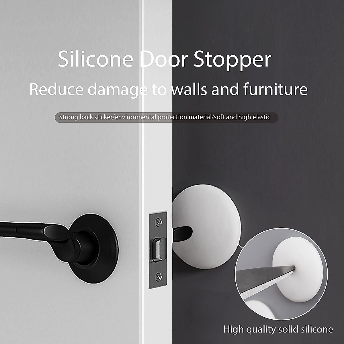 CLOATFET Door Stopper Wall Protector, 3.15" Larger White Silicone Door Stop with Strong Adhesive, Quiet/Shock Absorbent Door Knob Wall Protector Door Bumper to Protect Wall Surfaces(4 Pack 8cm)