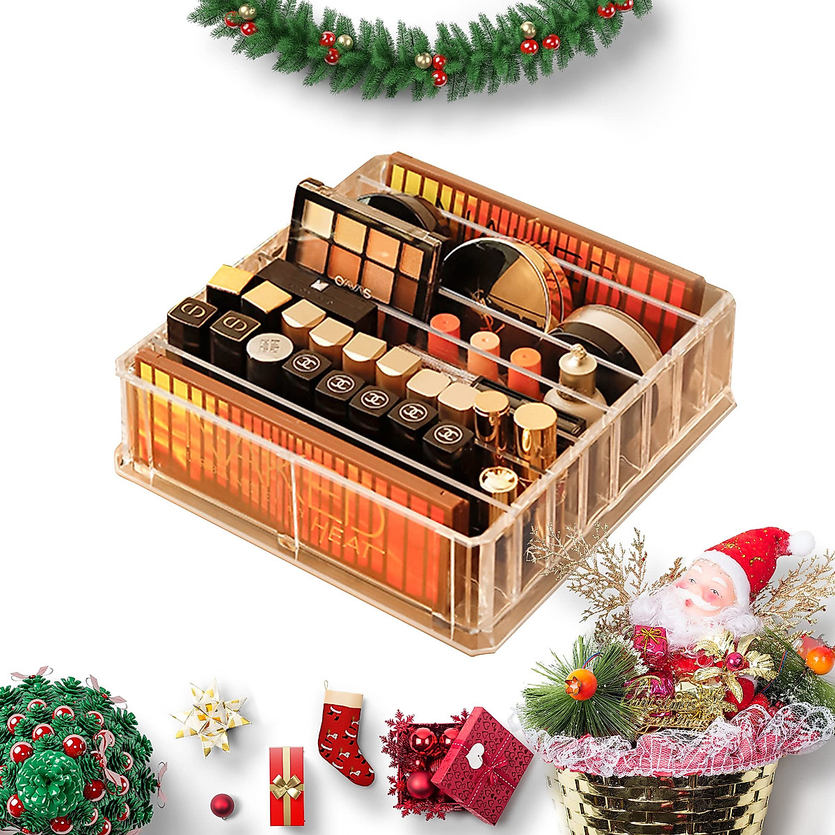 ROWNYEON Acrylic Makeup Organizer Compact Makeup Palette Organizer 8 Spaces Eyeshadow Pallet Makeup Organizer Holder For Vanity Clear Cosmetics Makeup Drawer Organizer With Removable Dividers