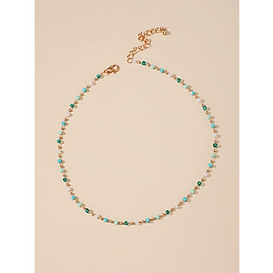 Jumwrit Bohemian Beaded Choker Necklaces Dainty Green Cubic Crystal Necklaces Boho Summer Beach Jewelry Prom Party Festival Necklaces Gift for Women