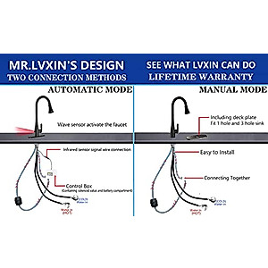 Touchless Kitchen Faucet Automatic Motion Sensor Activated Hands-Free Kitchen Sink Faucets 4Mode Pull Down Sprayer One/3 Hole Deck Plate, Kitchen Faucet for Sink w/ Smart Sensor, Auto Off