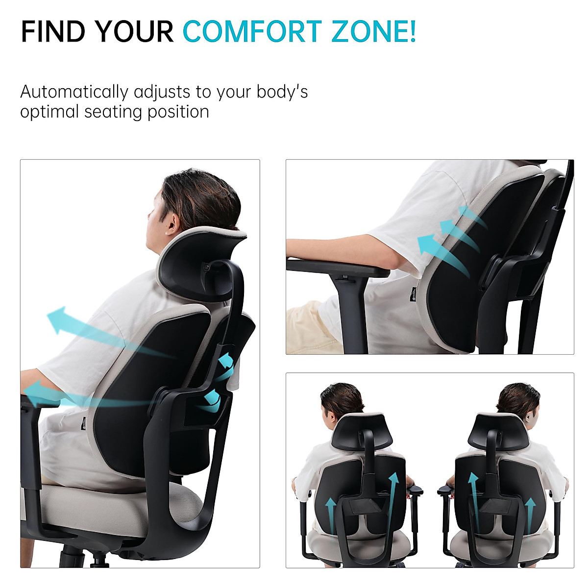 EUREKA ERGONOMIC Ergonomic Office Chair with Back Support, Home Office Desk Chairs Dual Backrests Office Chair, Executive Office Chair Adjustable Arms, Best Office Chair for Lower Back Pain, Beige