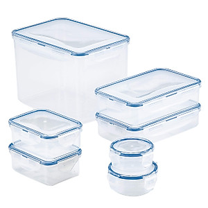 LOCK & LOCK Easy Essentials Food Storage lids/Airtight Plastic, containers, BPA Free, 14-Piece, Clear