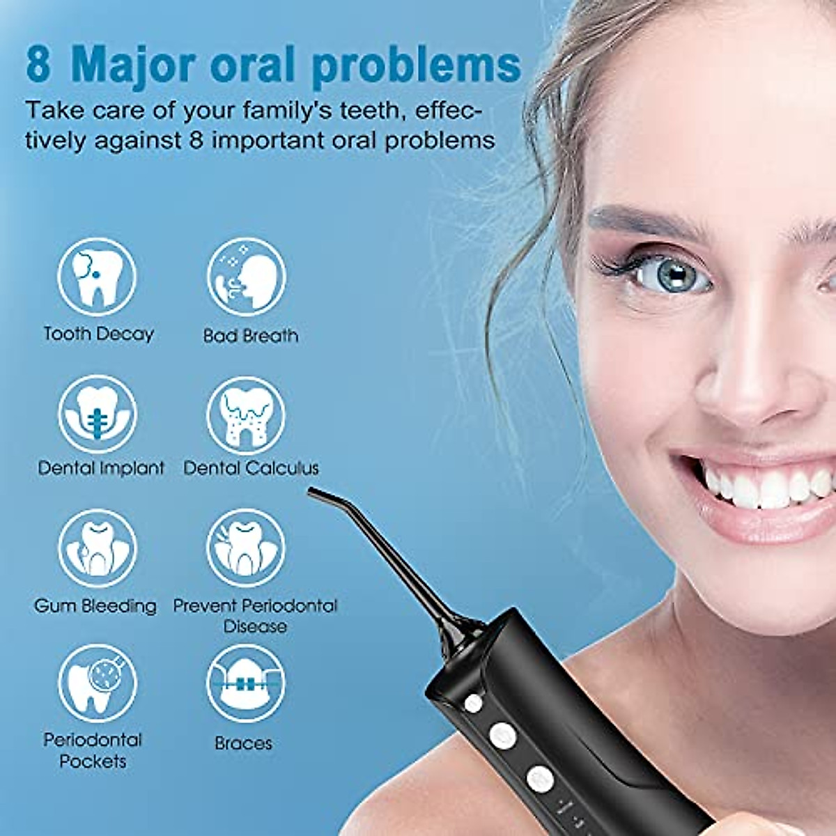 TUREWELL Water Flosser, 300ML Portable Water Teeth Cleaner with 6 Modes, IPX7 Waterproof Oral Irrigator, Waterpick for Travel/Home/Braces (Black)