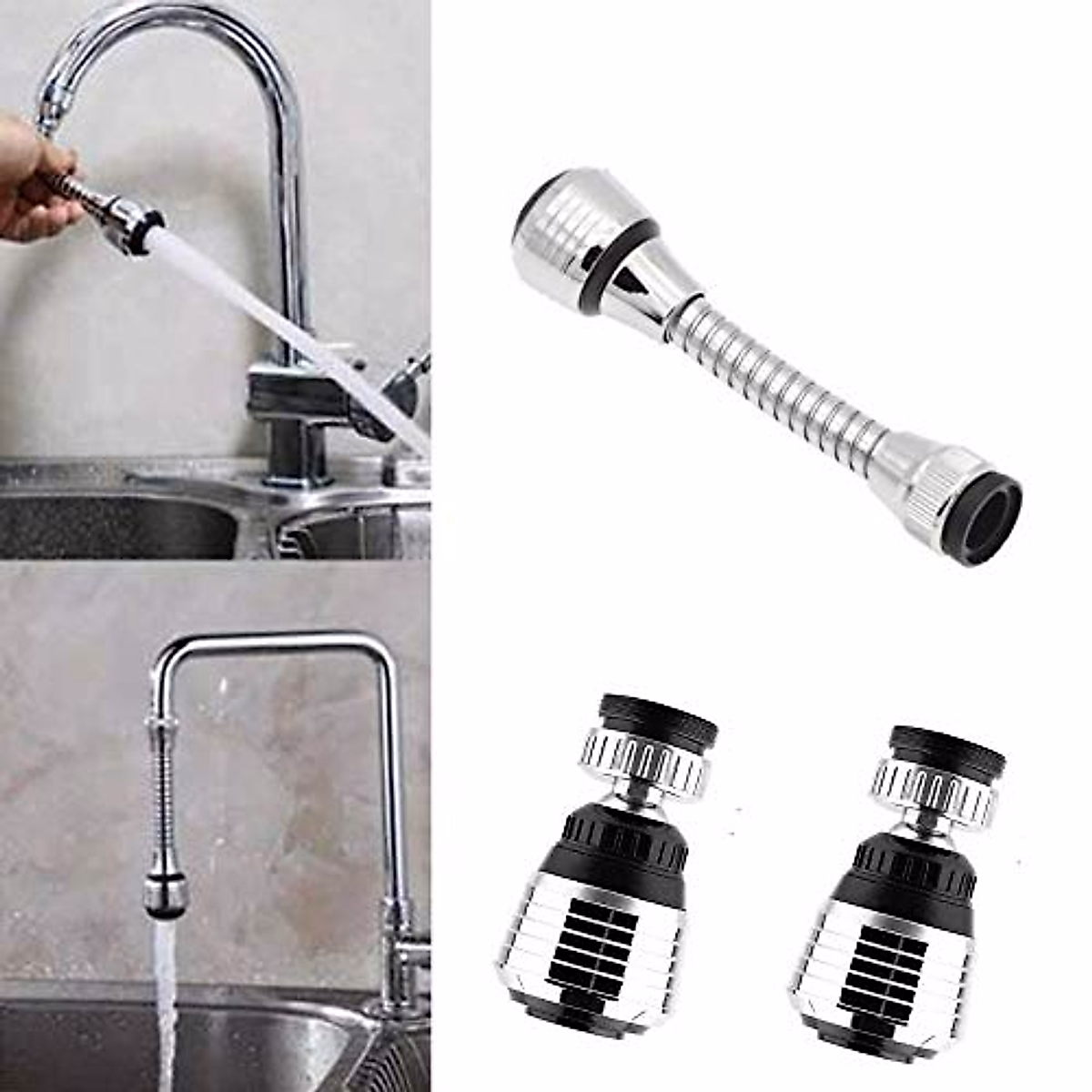 Kitchen Faucet Sprayer Extension Flexible 360 Degrees Swivel Sink Faucet Water Saver Pack With 2 Pc Water Tap (3 Pack)