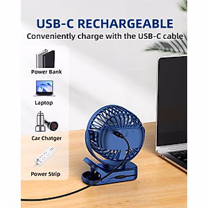 ASNUG Portable Mini Clip on Fan, 3 Speed Rechargeable Small USB Desk Fan with Strong Airflow, Battery Operated Personal Fan, 360° Rotate Adjustable Table Fan for Office Home Golf Cart Tent Stroller