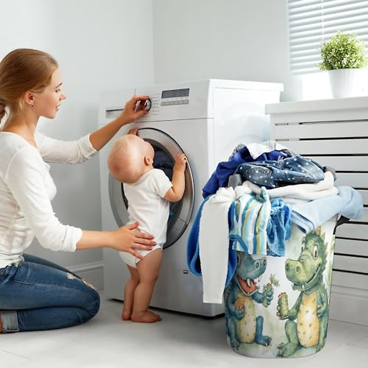 Laundry Hamper Crocodile Friends Freestanding Laundry Basket Thickened Waterproof Collapsible Clothes Hamper Storage for Clothes Toys Dorm And Family