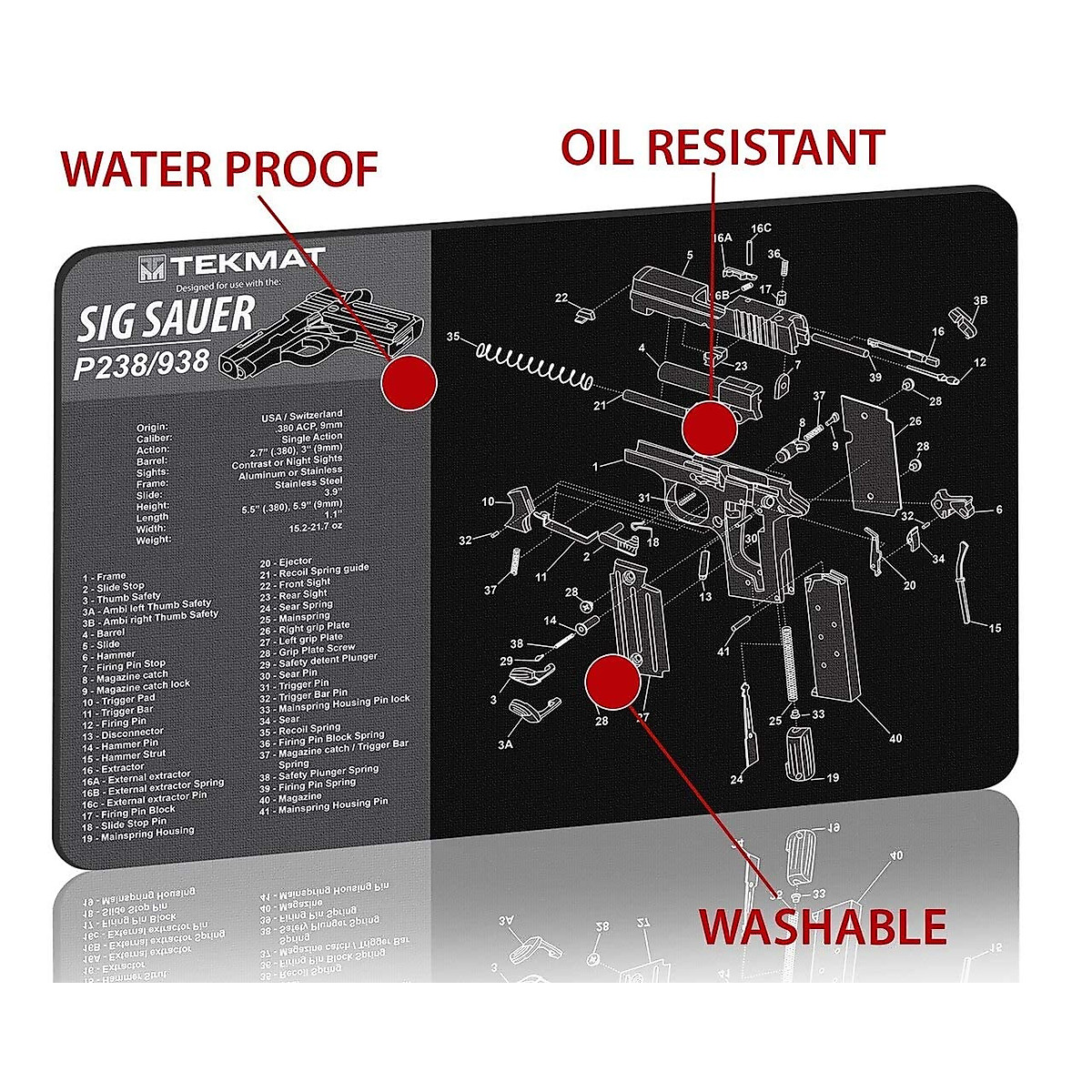 TekMat Sig Sauer P238 Gun Cleaning Mat,Black