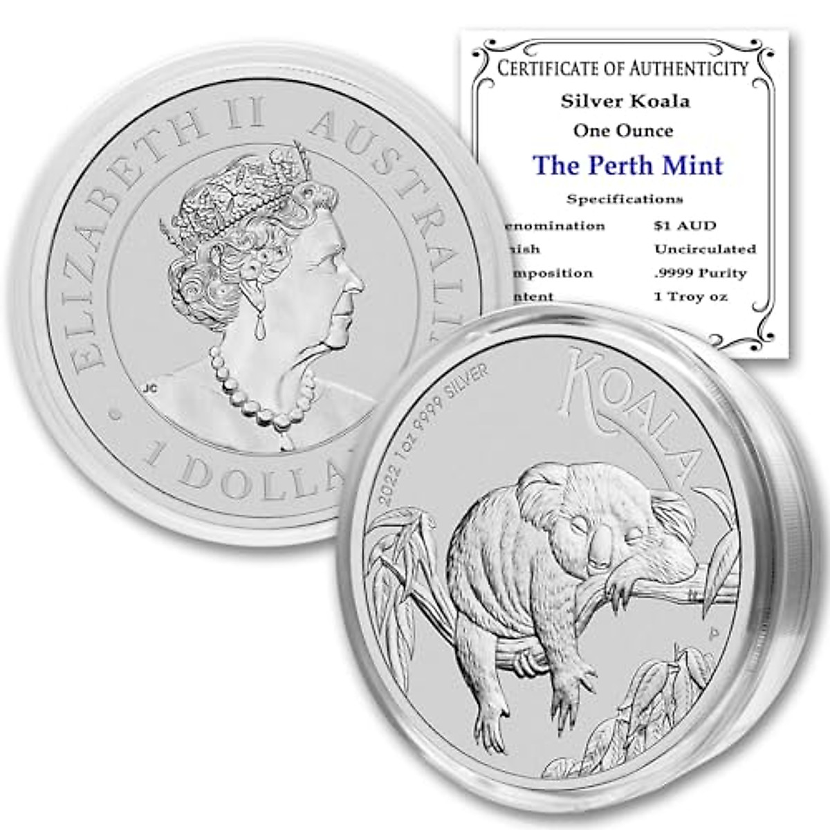 2022 P 1 oz Australian Silver Koala Coin Brilliant Uncirculated (in Capsule) with Certificate of Authenticity $1 Seller BU