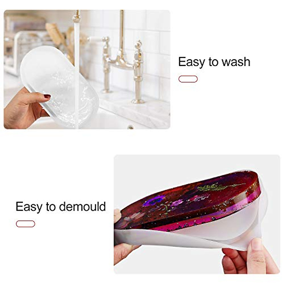 2 Pieces DIY Tray Silicone Resin Mold - Oval Jewelry Making Molds, Clear Epoxy Resin Casting Mold for DIY Jewelry Container Ring Trinket Storage Plate Mould with Resin, Handmade Soap Etc