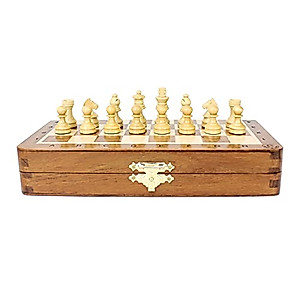 House of Chess - 8 Inch Wooden Magnetic Folding Travel Chess Set - Board with Algebraic Notation + 2 Extra Pawns & 2 Extra Queens- Handmade - Premium Quality