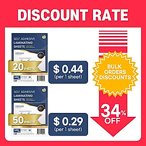 No Heat Laminating Sheets Self Sealing 8.5 x 11 Inch, 20 Pack, 4mil Thickness, No Machine Self Adhesive Laminating Sheets [Letter Size] by HA SHI