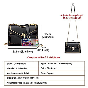 LAORENTOU Cow Leather Quilted Purse and Handbags for Women Satchel Shoulder Bags with Chain Strap, Ladies Chain Crossbody Bags (Black)
