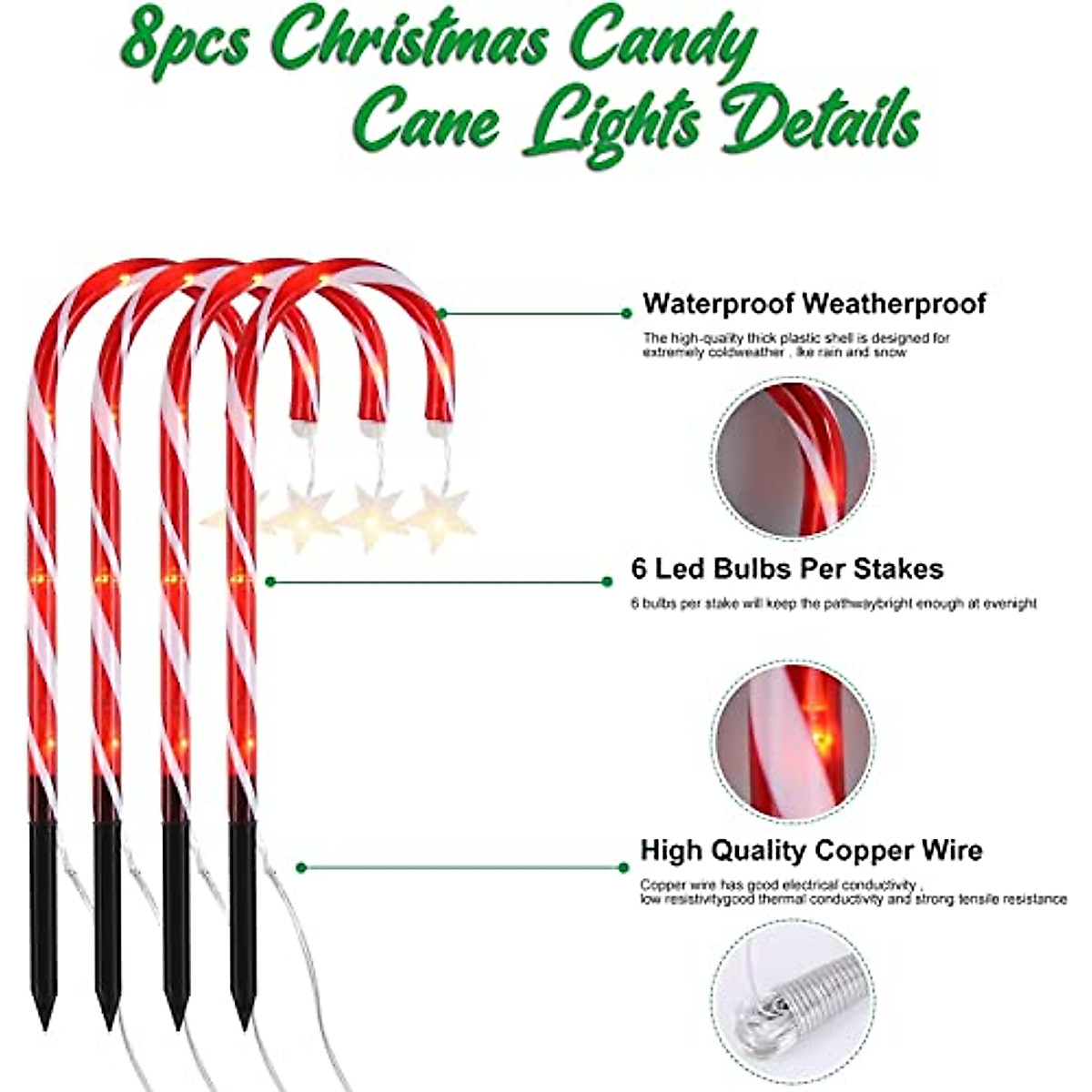 22" Solar Power Candy Cane Lights Outdoor, 8 Packs Christmas Candy Canes Pathway Lights, 8 Modes Lighted Candy Canes Waterproof with Stakes for Outdoor Christmas Decorations Yard Walkway Garden Patio