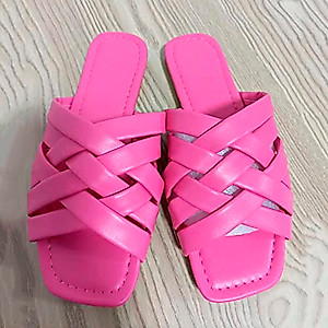 Comfortable Sandals for Women Skinny Patchwork Fashion Summer Demin Tassels Shorts Summer Casual Sandals (Hot Pink, 8)