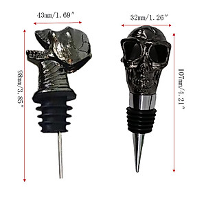 Ackron Skull Wine Stoppers Wine Pourer Spout Decorative for Whisky Wedding Wine Beverage Halloween Christmas Souvenirs Gift Home Kitchen 2 pieces (Black) (Black)