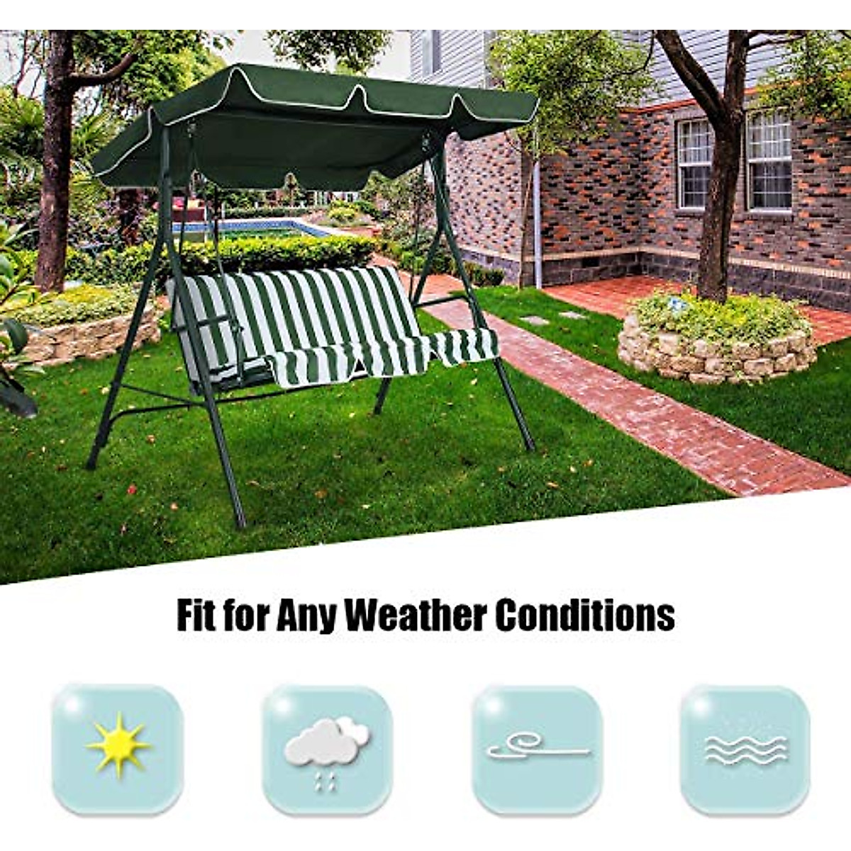 LUARANE 77" x 43" Swing Canopy Replacement Porch Top Cover, Outdoor Waterproof Sun Shade Cover for Outdoor Seat Furniture Chair, Ideal for Garden Patio Park Yard, Top Cover Only (Green)