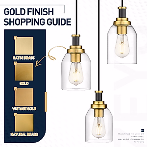 zeyu Modern Hanging Pendant Lights 2 Pack, Kitchen Pendant Lighting with Clear Glass Shade, Black and Gold Finish, ZG33M1L-2 BK+BG